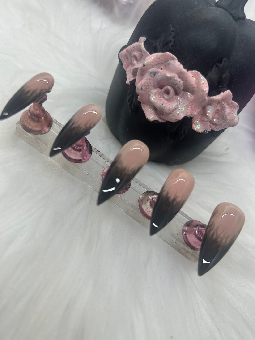 Wretched Black Glossy - Goth Vampire French Manicure Nails -black ...