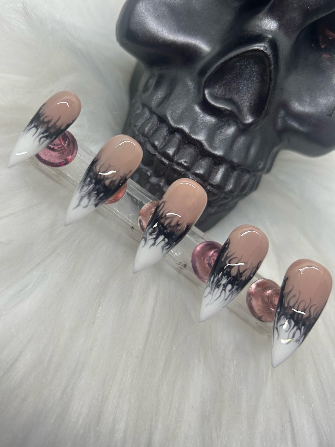 Witchy French- Glossy Goth Vampire French Manicure Nails -white French ...