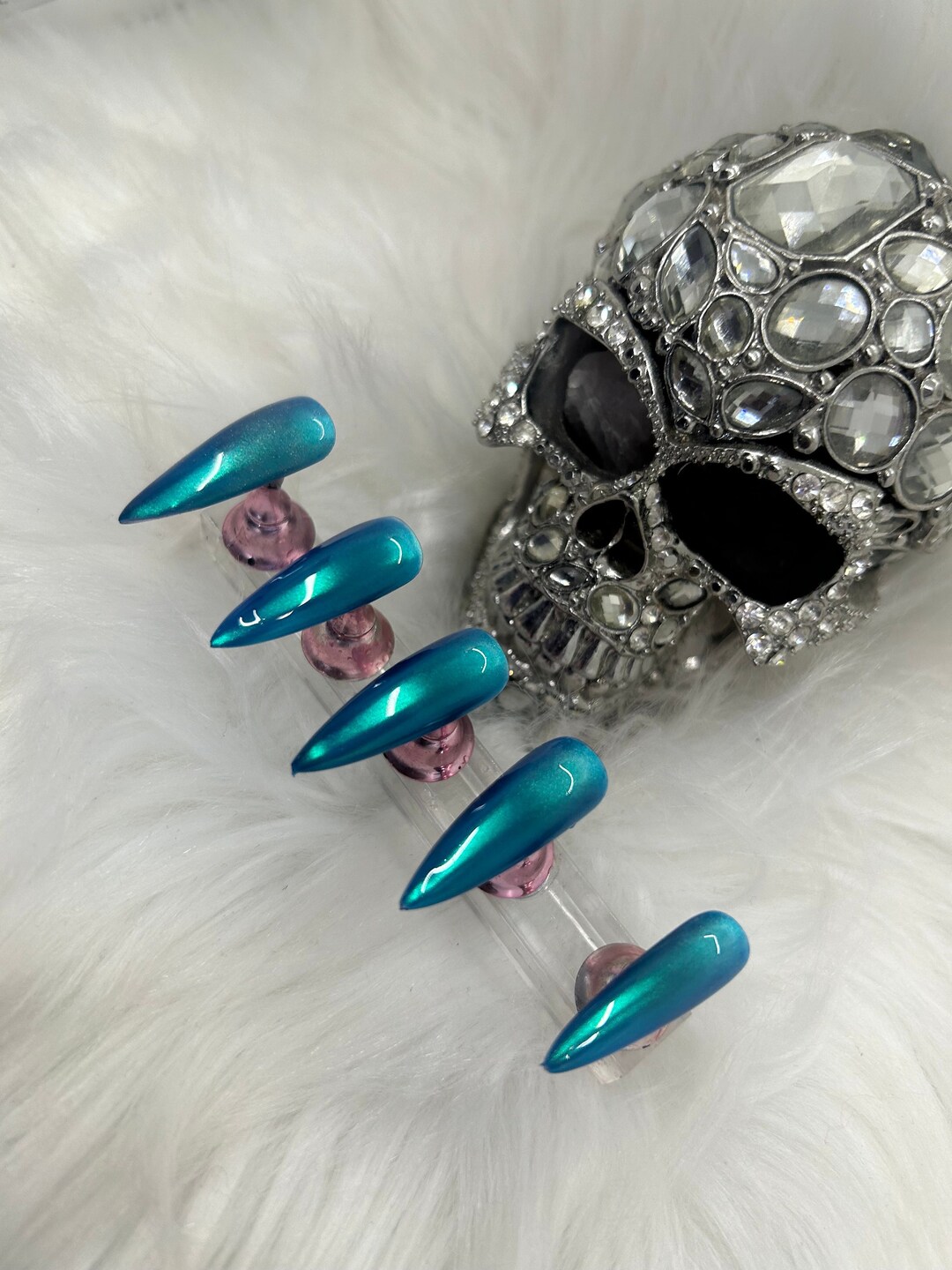 Newmetallic Cerulean Blue Chrome Nails Blue Luxury Gel Press on Nails ...