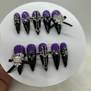 Violet Vamp-goth Alternative Purple & Black Luxury Gel Press on Nail ...