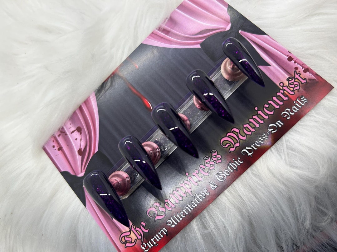 New***dragon’s Blood- Dark Purple Glitter Goth Vampire Nails- Purple ...