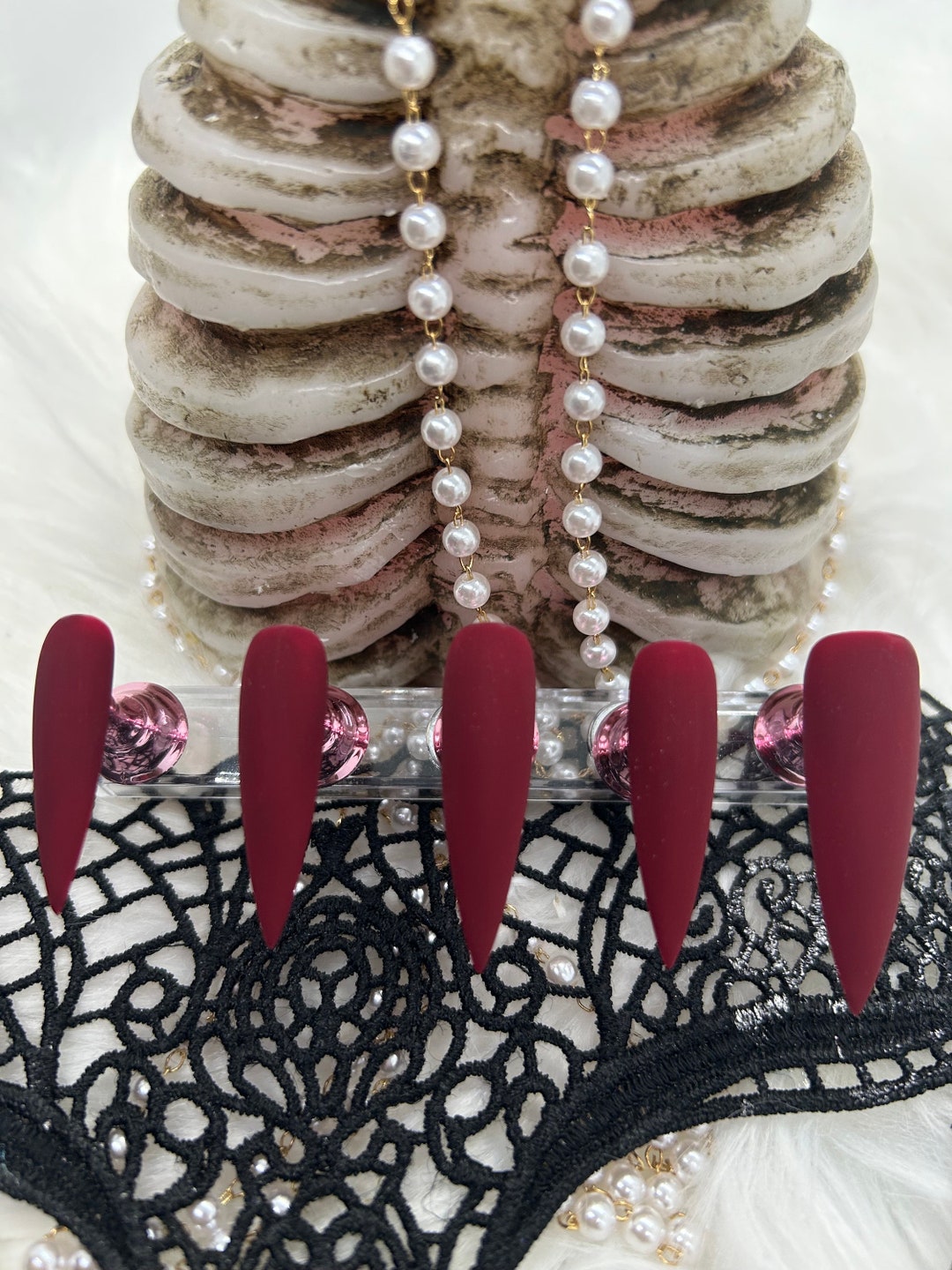 Coagulant-red Vampire Goth Nails- Wine Red Burgundy Gothic Matte Luxury ...