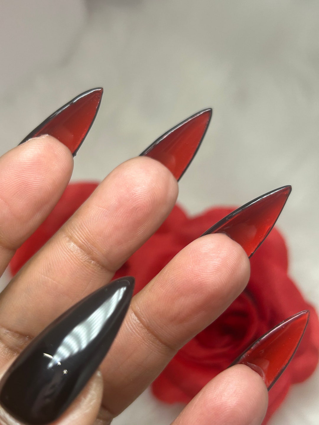 Noire Et Rouge-black Red Bottom Gel Nails-gothic Black Glossy Luxury ...