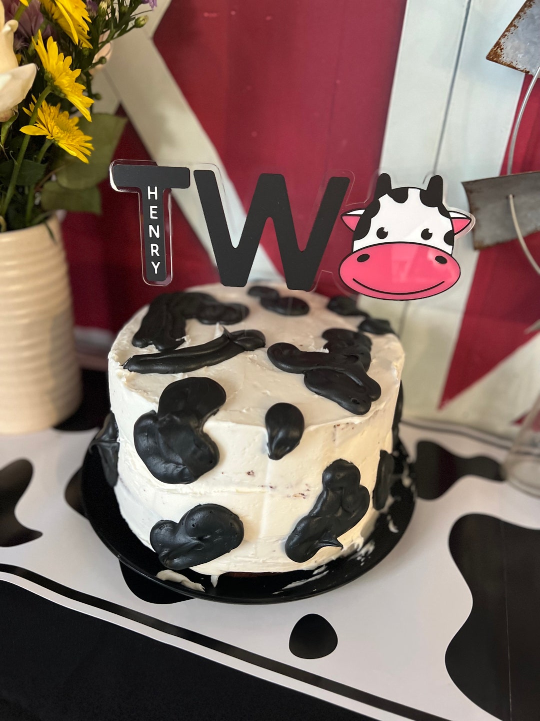 Cow Cake Topper, Second Birthday, Moo Moo Two, Personalized, Custom ...