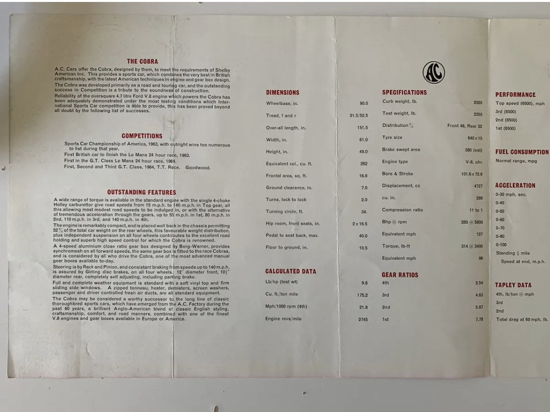 Original 1965 AC Cobra Brochure by A.C. Cars OF Thames Ditton - Etsy