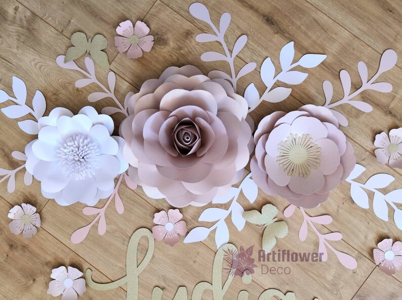 Rose Gold Paper Flower Wall Decor With Name - Etsy