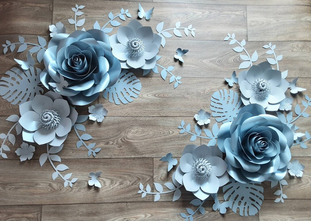 Large 3D Paper Flower Wall Decor in Platinum Pearl & Silver Pearl ...
