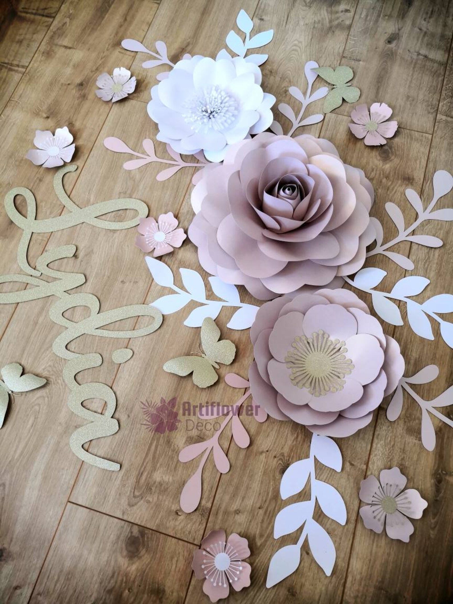Rose Gold Paper Flower Wall Decor With Name | Etsy UK