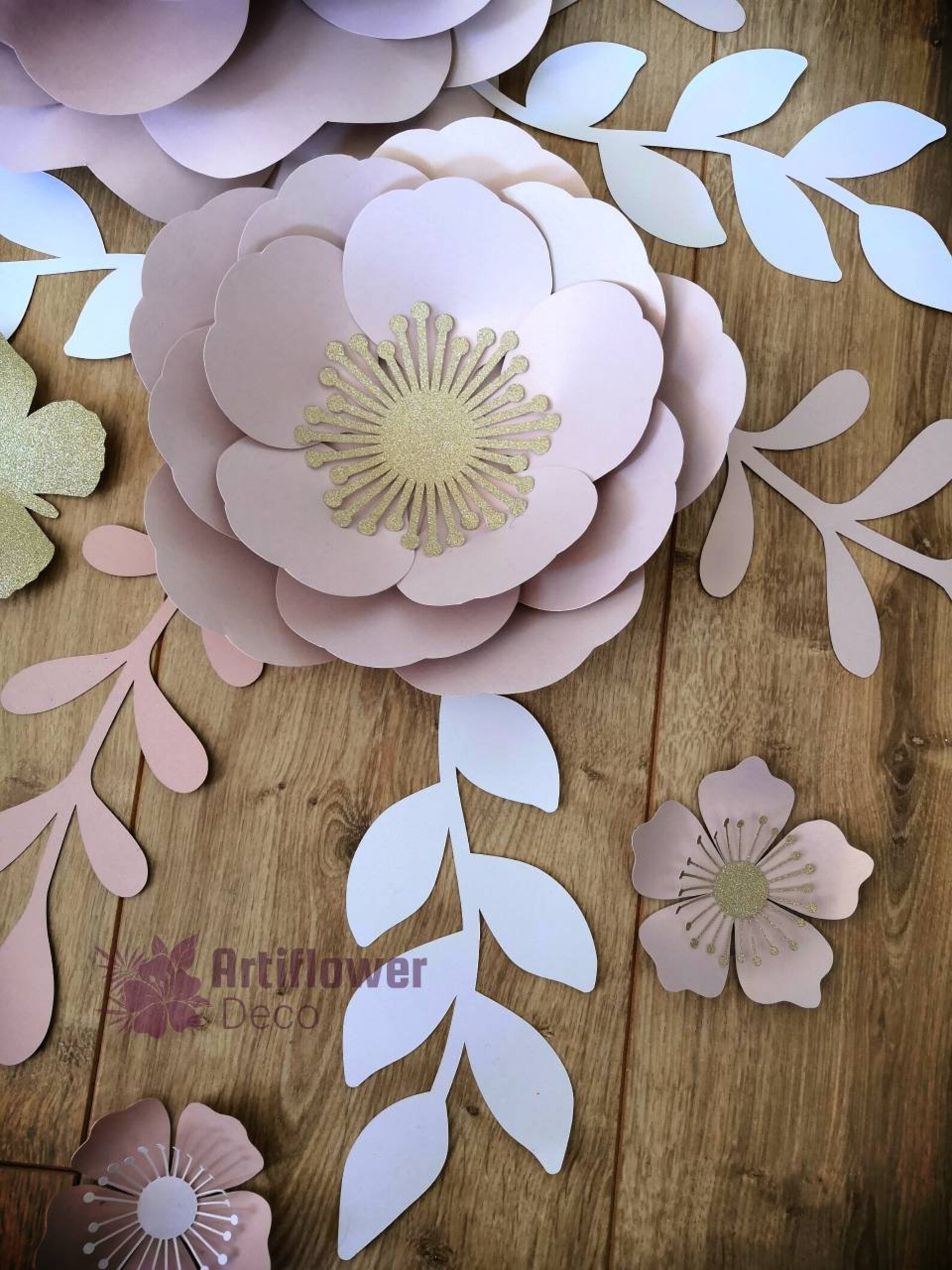 Rose Gold Paper Flower Wall Decor With Name | Etsy UK