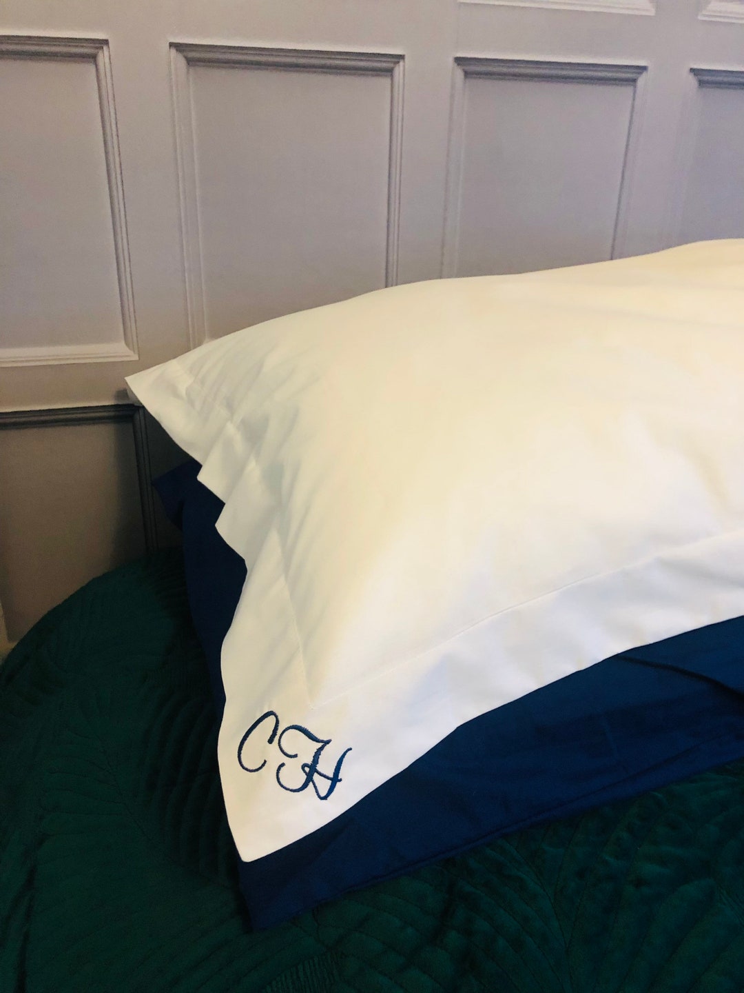 A Pair of Monogrammed Pillowcases, 100% Crisp White Cotton Oxford ...
