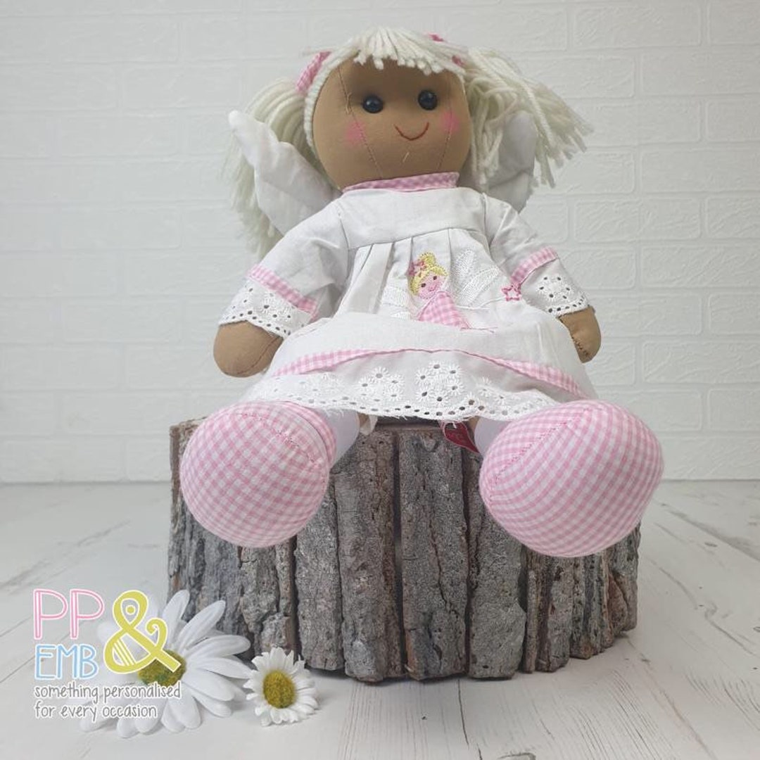 Personalised Angel Rag Doll With Beautiful White and Pale Pink Dress ...