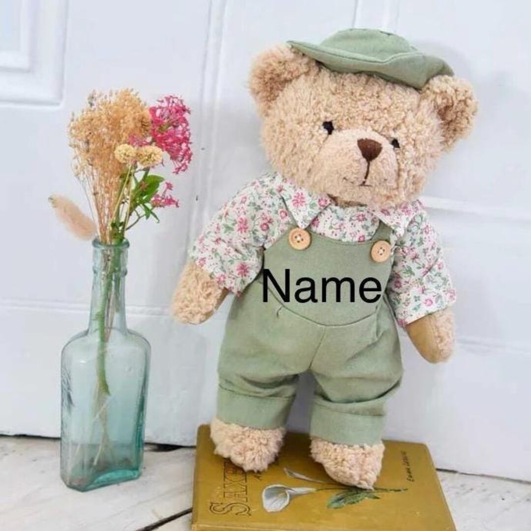 Personalised Supersoft Teddy Bear, Dressed in Dungarees With Matching ...