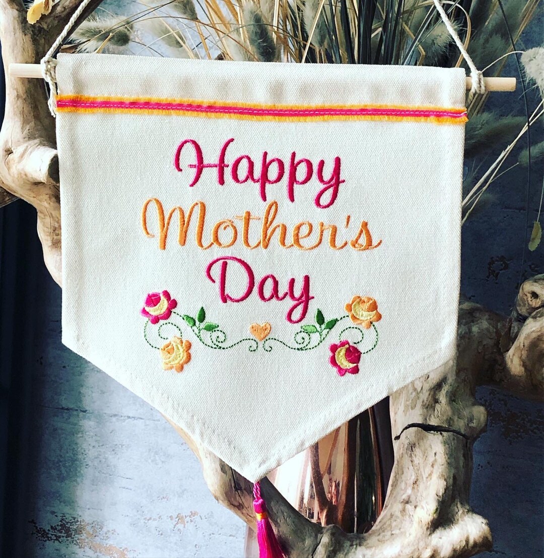 Banderín bordado del Día de las Madres, colgante de pared, bandera ...