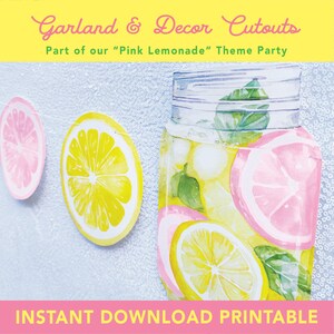 Pink Lemonade Garland Banner PRINTABLE, Pink Lemonade Birthday Party ...