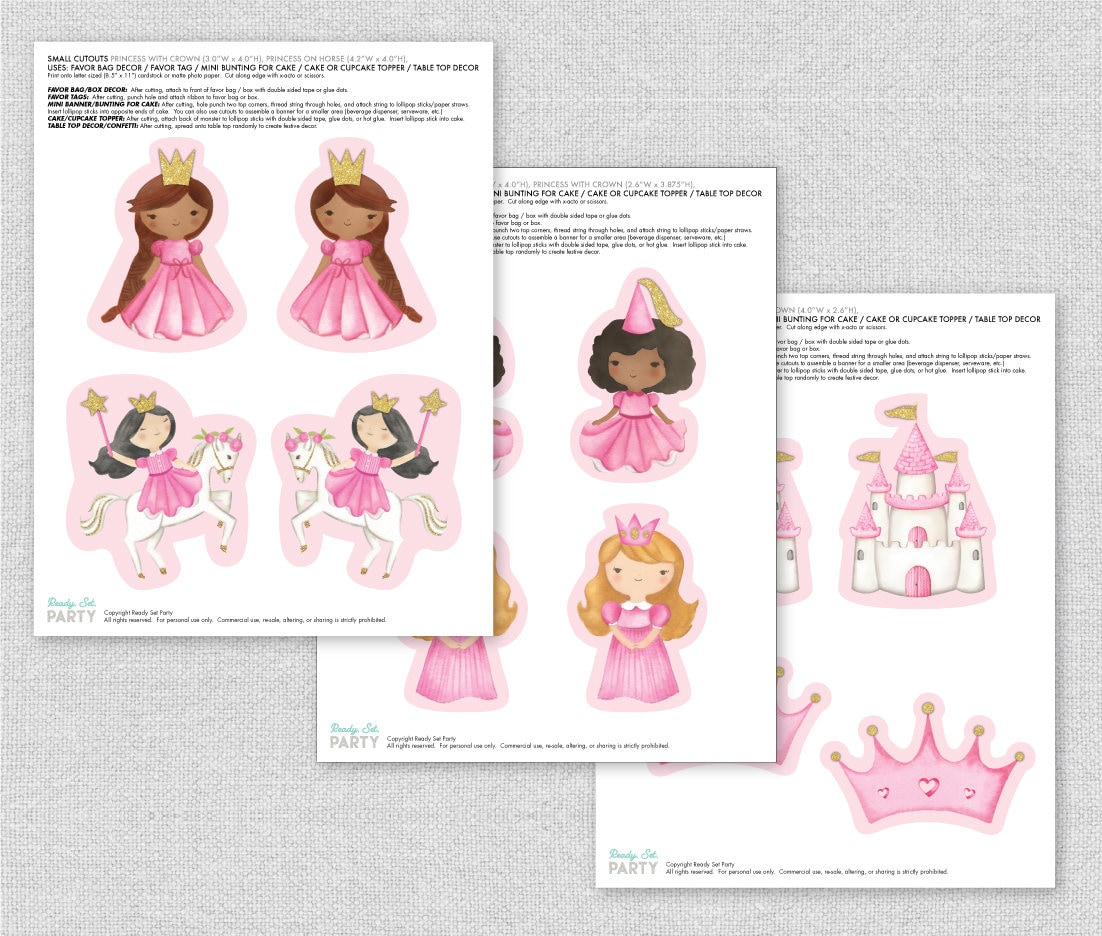 Princess Birthday Cake Topper PRINTABLE Princess Birthday | Etsy