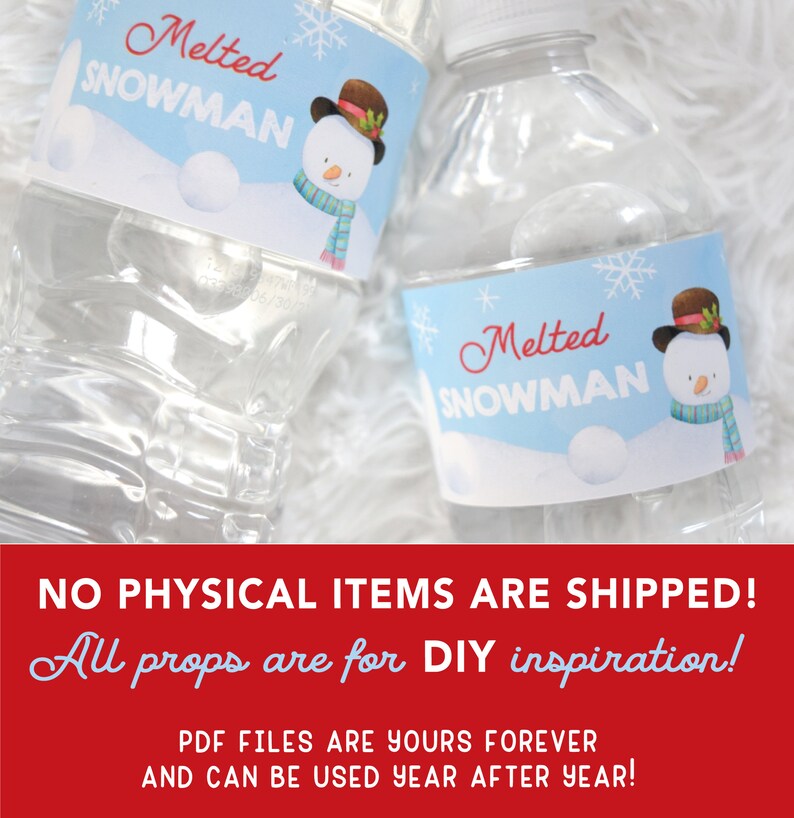 Melted Snowman Water Bottle Label Wrapper PRINTABLE Christmas - Etsy