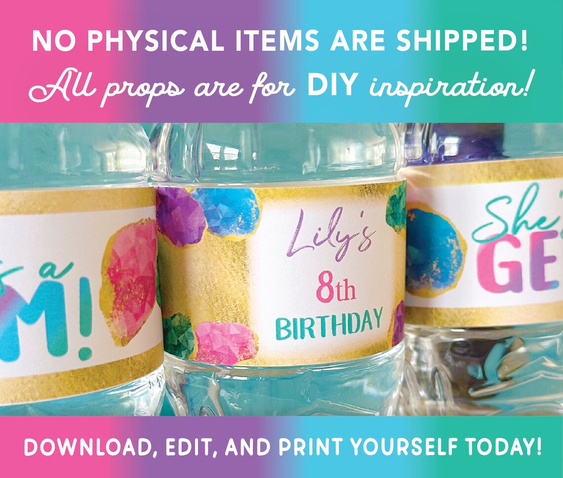 Gemstone Water Bottle Label Wrapper PRINTABLE, "she's A Gem" Birthday ...