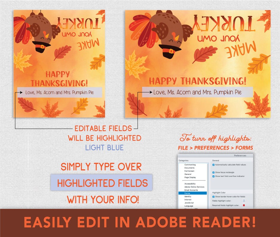 Make Your Own Turkey PRINTABLE | Play Dough Turkey Favor Topper ...
