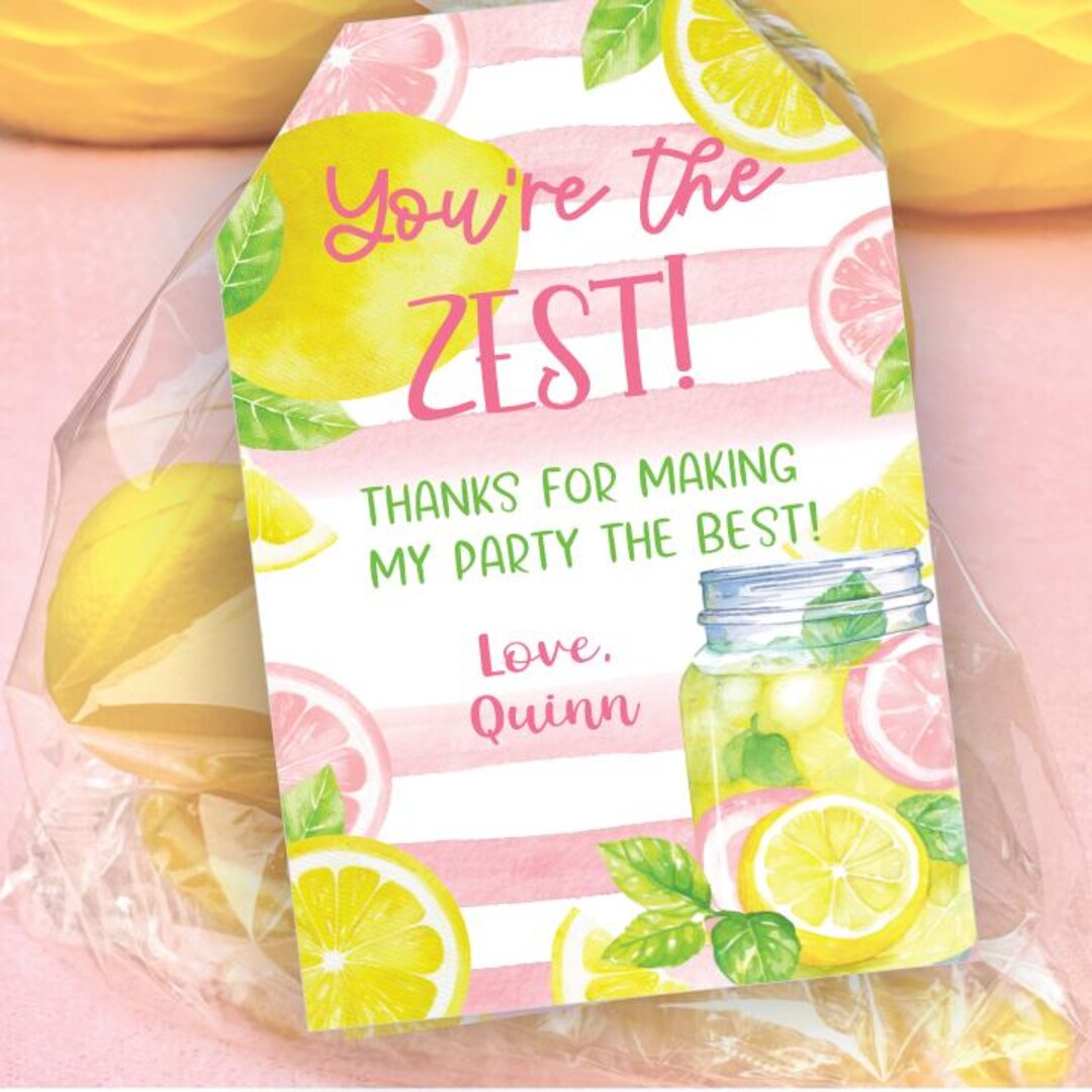 Pink Lemonade Favor Tag PRINTABLE, You're the Zest Lemon Birthday Party ...