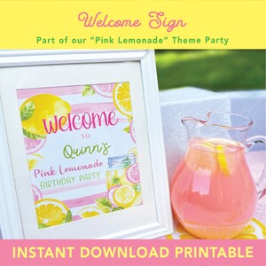Pink Lemonade Welcome Sign PRINTABLE, Lemonade Birthday Party ...