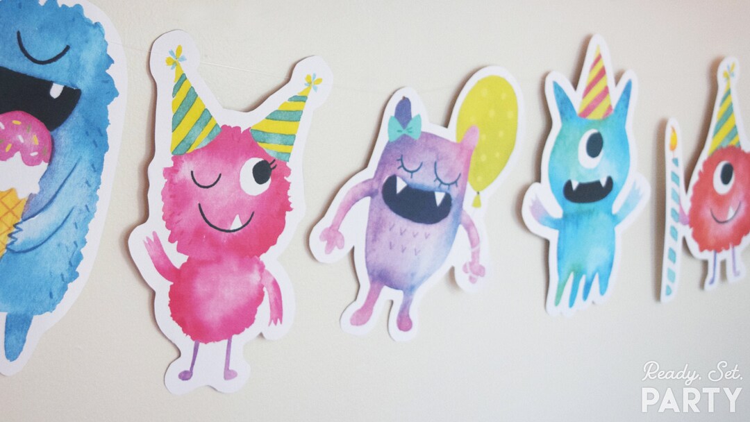 Monster Birthday Party Banner PRINTABLE, Little Monster 1st Birthday ...