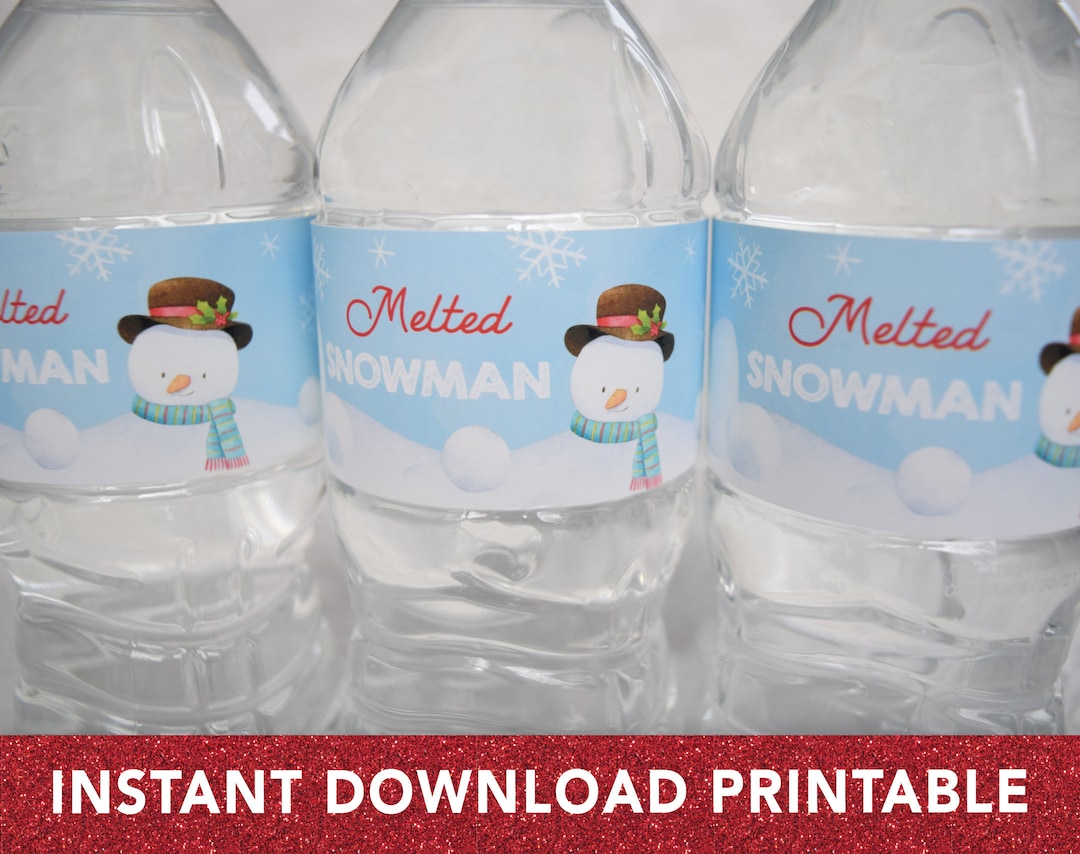 Melted Snowman Water Bottle Label Wrapper PRINTABLE, Christmas Water ...