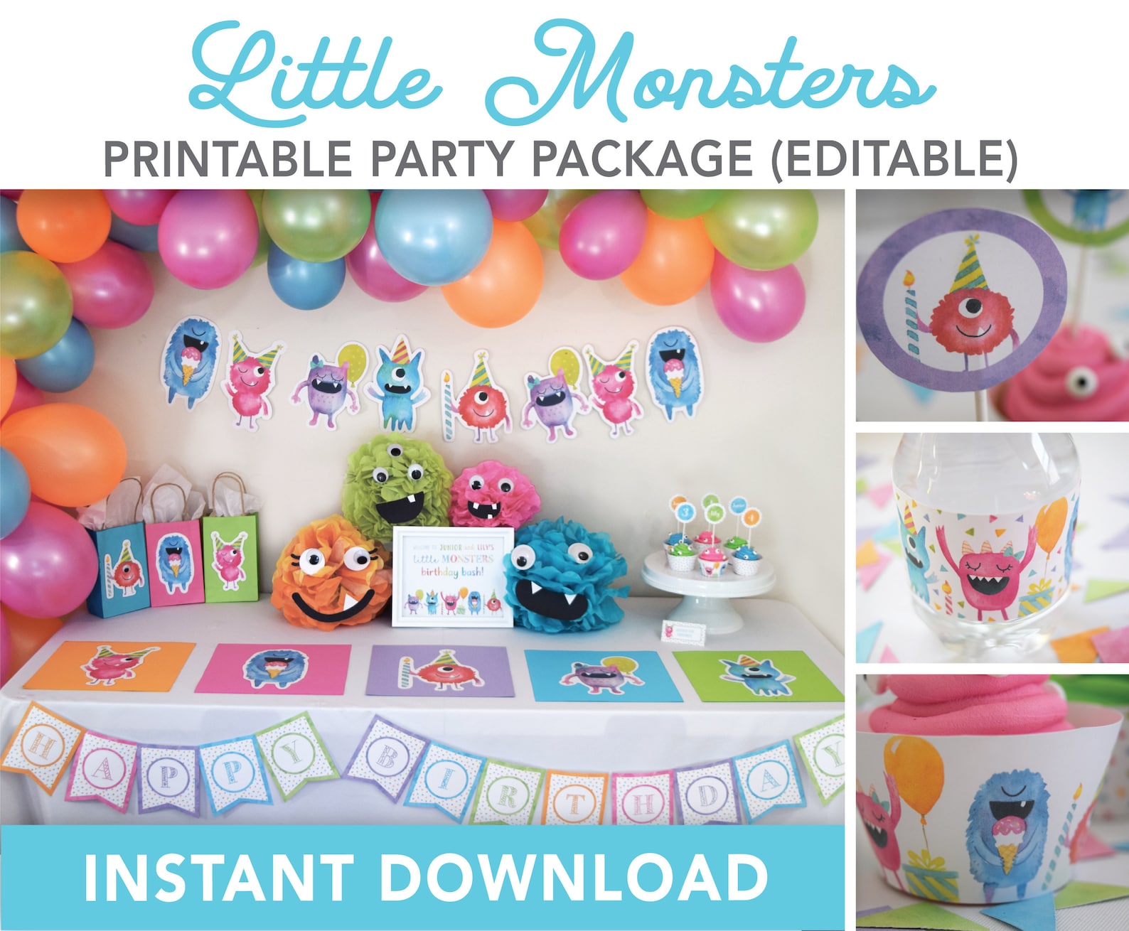 Monster Birthday Party Decorations PRINTABLE Package Little - Etsy