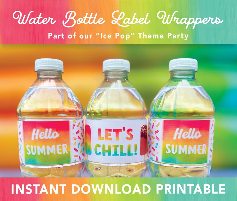 Hello Summer Water Bottle Label Wrapper PRINTABLE, Popsicle Sprinkles ...