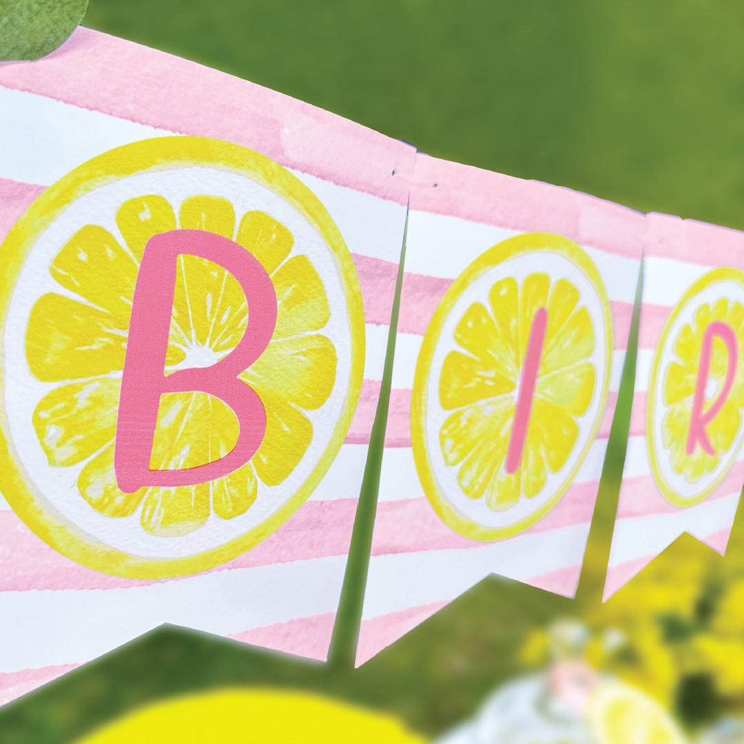 Pink Lemonade Happy Birthday Banner PRINTABLE, Watercolor Pink Lemonade ...