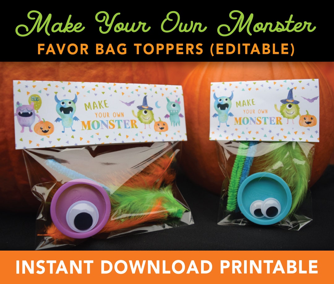 HALLOWEEN make Your Own Monster Kit PRINTABLE Halloween Birthday Favor ...