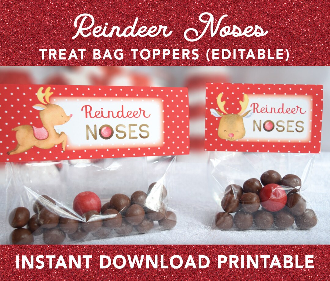 Reindeer Noses Treat Bag Topper PRINTABLE, Christmas Reindeer Candy ...