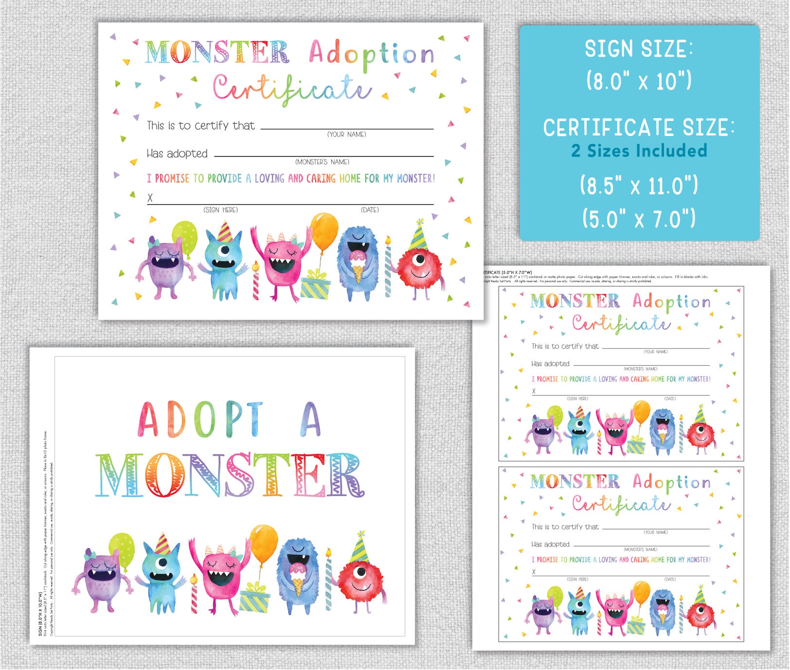 Adopt A Monster Certificate and Sign PRINTABLE, Monster Adoption, Adopt ...