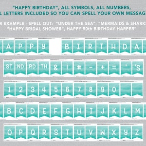 Happy Birthday Banner Printable, Aqua Watercolor Banner, Under the Sea ...