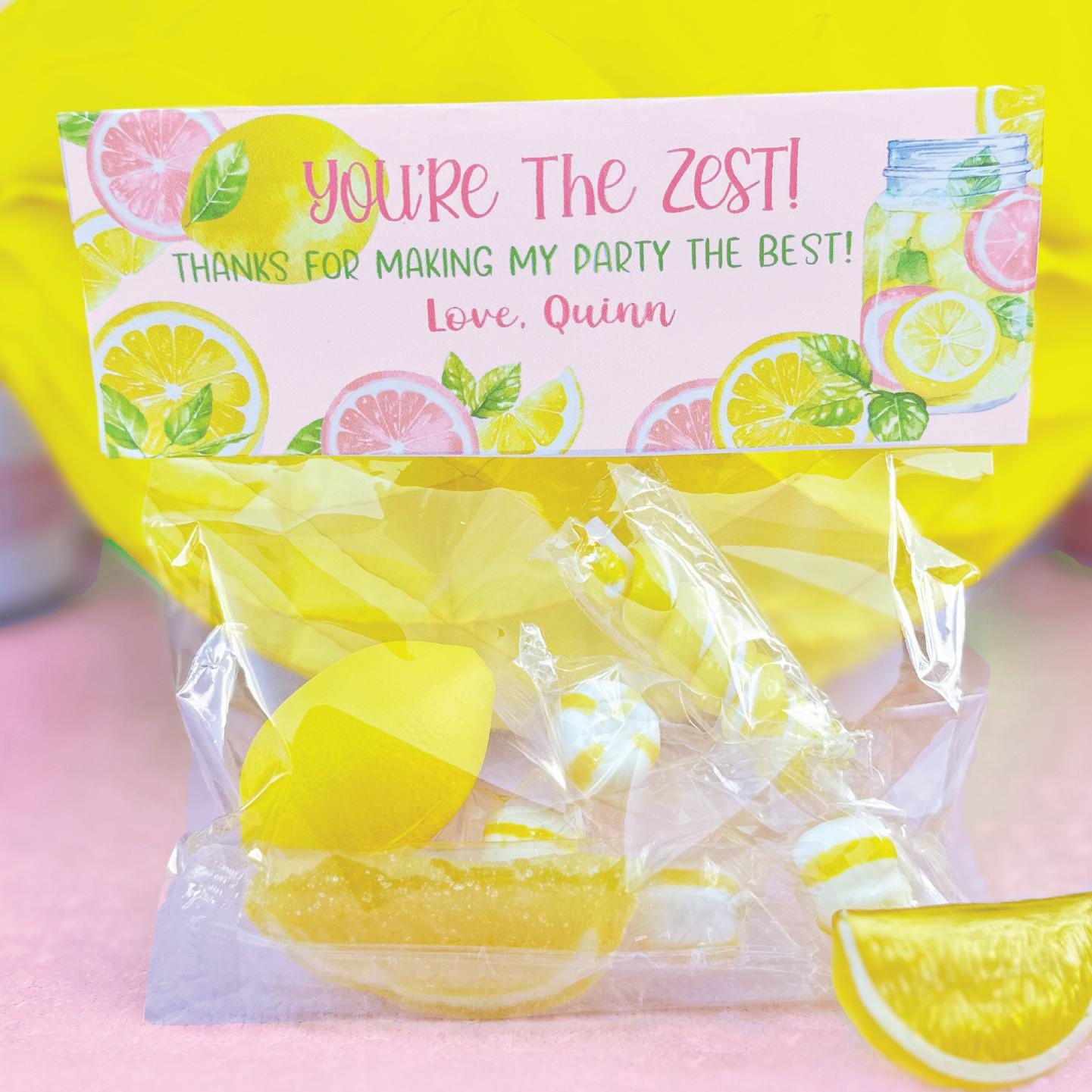 Pink Lemonade Treat Bag Topper PRINTABLE, Lemon Birthday Party Favor ...