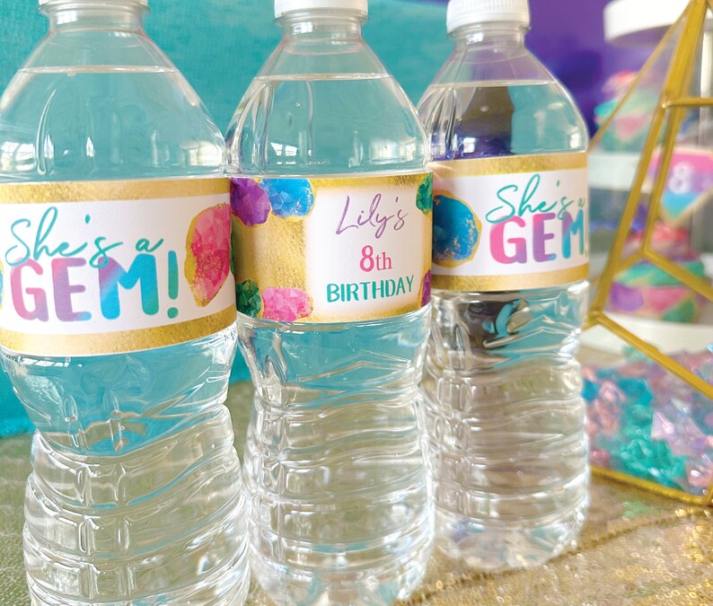 Gemstone Water Bottle Label Wrapper PRINTABLE, "she's A Gem" Birthday ...
