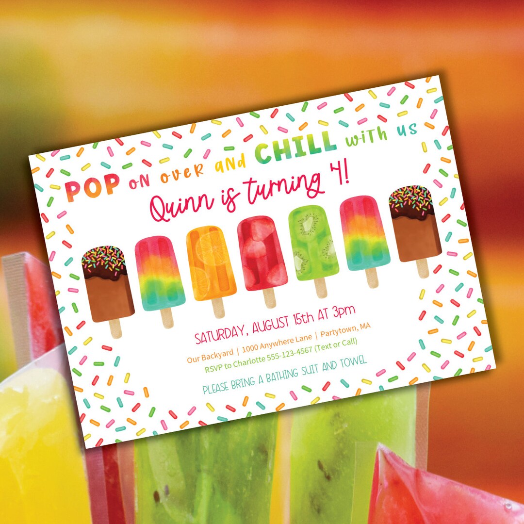 Popsicle Birthday Party Invitation PRINTABLE, Ice Pop Birthday Party ...