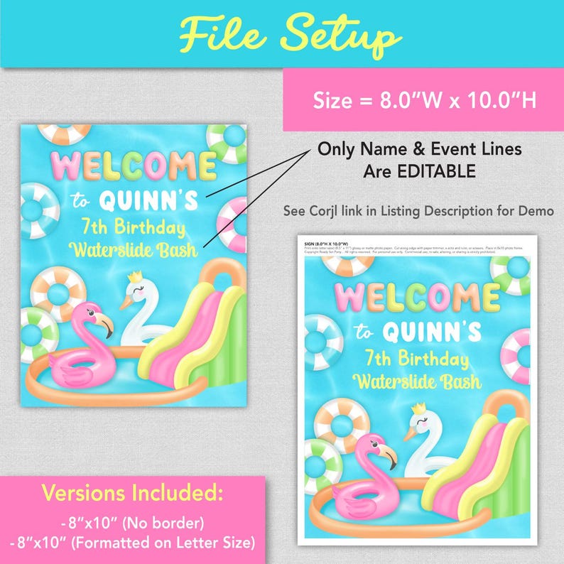 Waterslide Party Welcome Sign PRINTABLE, Waterslide Birthday Party Sign ...