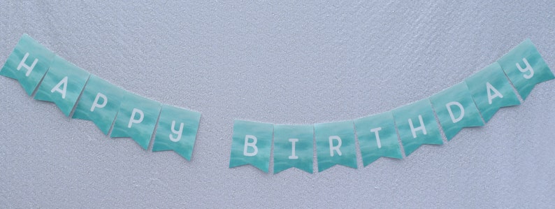 Ocean Happy Birthday Banner PRINTABLE, Aqua Waves Watercolor Banner ...