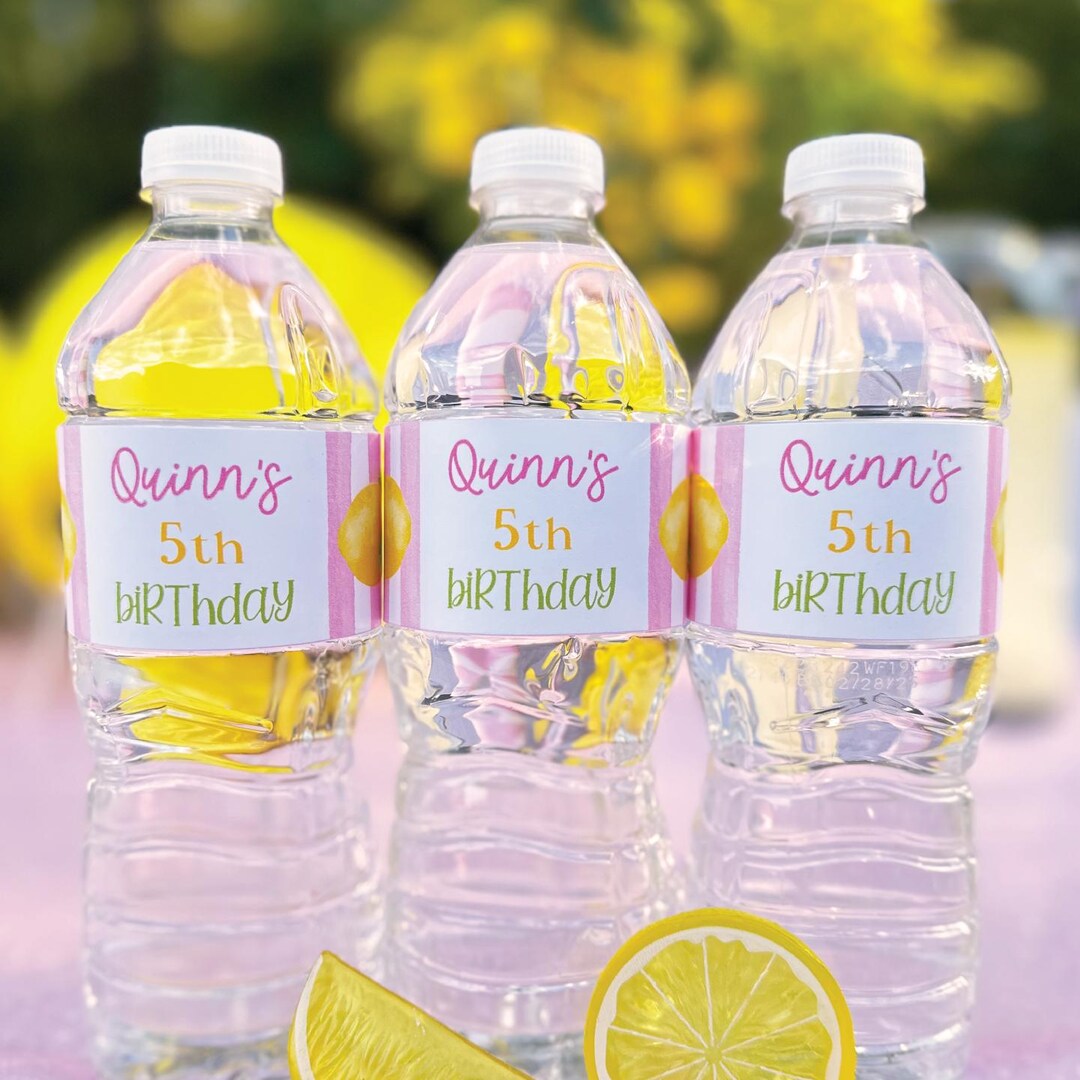 Pink Lemonade Water Bottle Wrapper PRINTABLE, Lemon Birthday Party ...