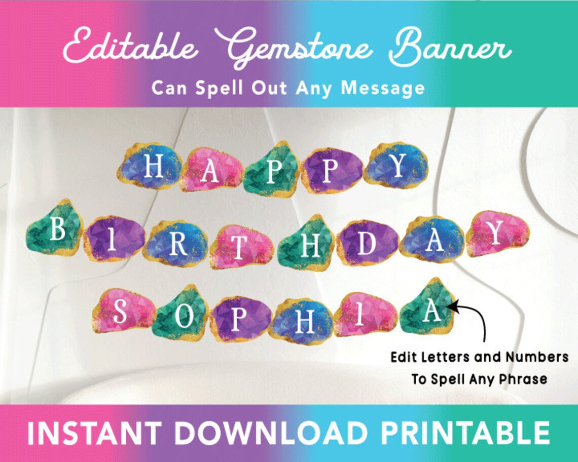 Gemstone Birthday Banner Editable PRINTABLE, "she's A Gem" Bridal Baby ...
