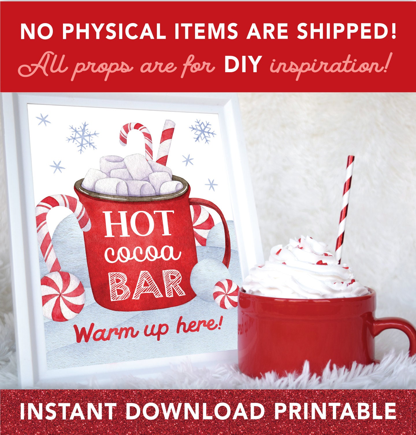 Hot Cocoa Bar Sign PRINTABLE Christmas Hot Cocoa Bar Wall | Etsy