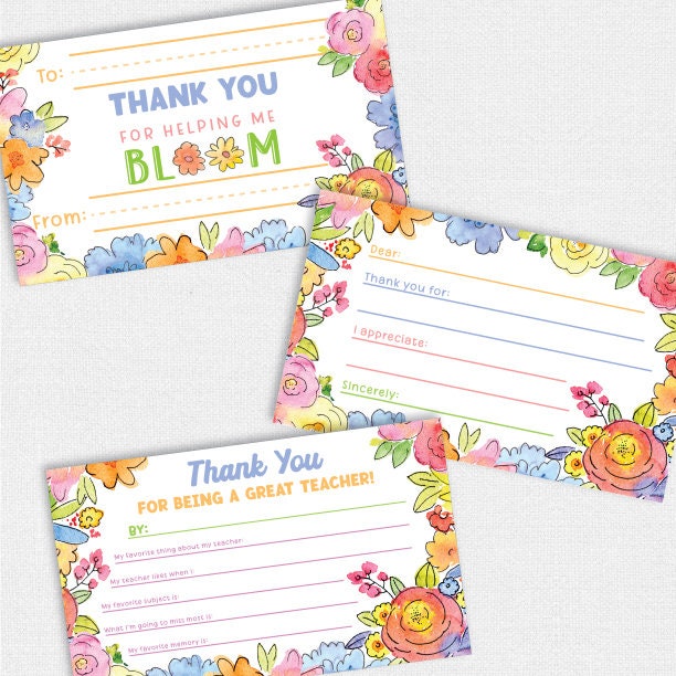 Teacher Appreciation Note Cards PRINTABLE, Thank You Card From Student ...