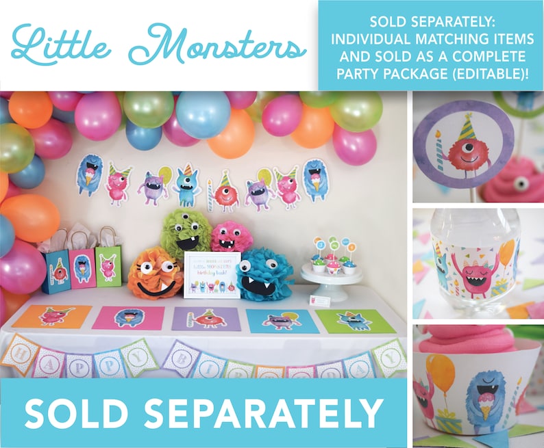 Monster Birthday Party Banner PRINTABLE, Little Monster 1st Birthday ...