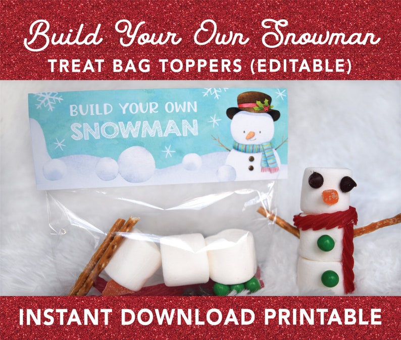 Marshmallow Snowman Treat Bag Topper PRINTABLE Build Your Own - Etsy