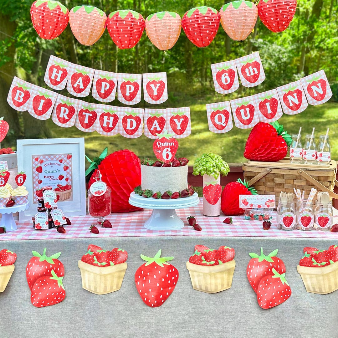 Strawberry Birthday Party Decorations Bundle PRINTABLE, Berry Sweet ...