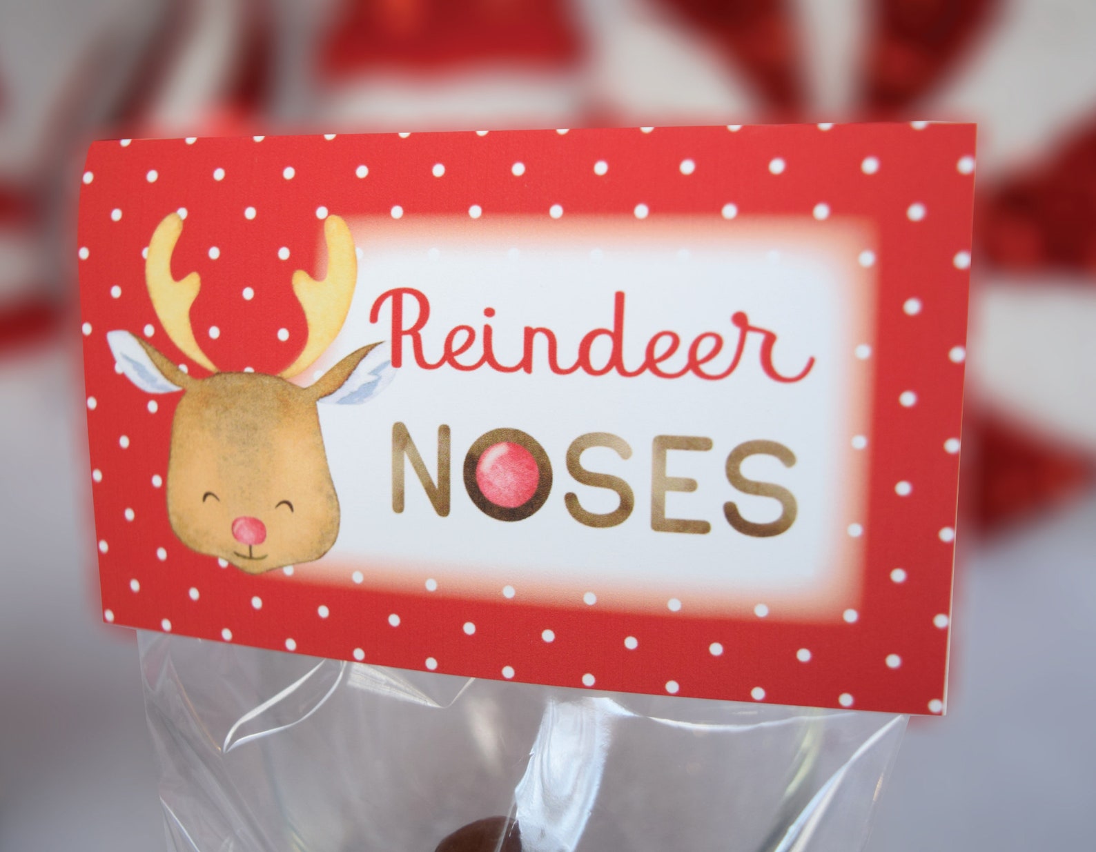 Reindeer Noses Treat Bag Topper PRINTABLE Christmas Reindeer - Etsy