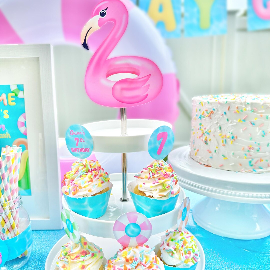 Pool Floatie Cupcake Toppers Wrappers PRINTABLE, Pool Float Birthday ...