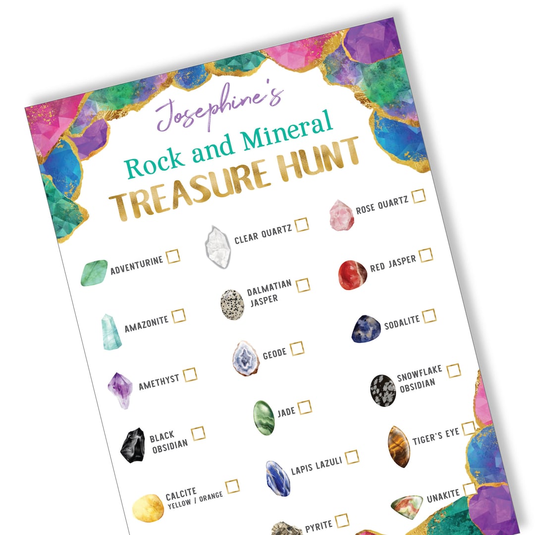 Rock Mineral Gem Scavenger Hunt Card PRINTABLE, Gemstone Treasure Hunt ...