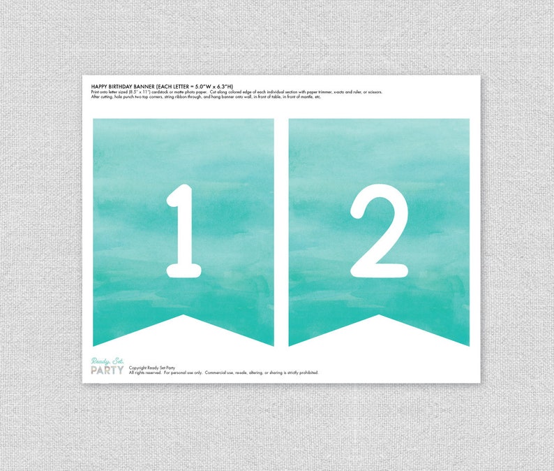 Ocean Happy Birthday Banner PRINTABLE, Aqua Waves Watercolor Banner ...