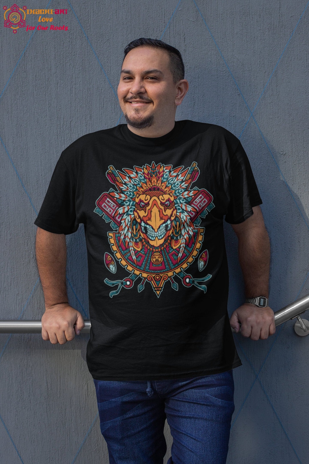 Mens Aztec Shirt Warrior Print Mexican T Shirt Eagle Warrior - Etsy